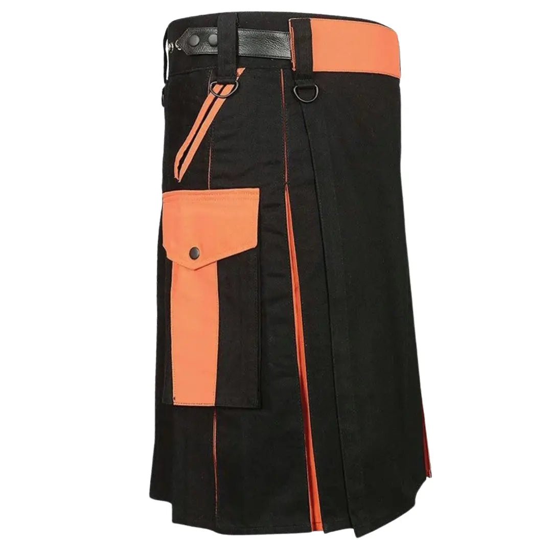 Black & Orange Utility Kilt For Men