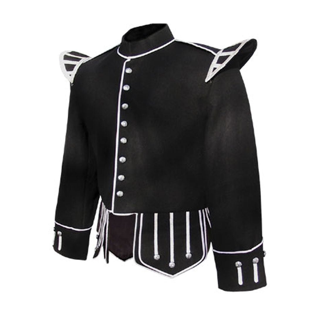 Black Pipe Band Doublet With White Trim – Imperial Highland Supplies