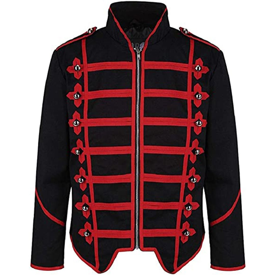 Steampunk Emo Punk Goth Military Officer Parade Jacket Black Red Braid ...